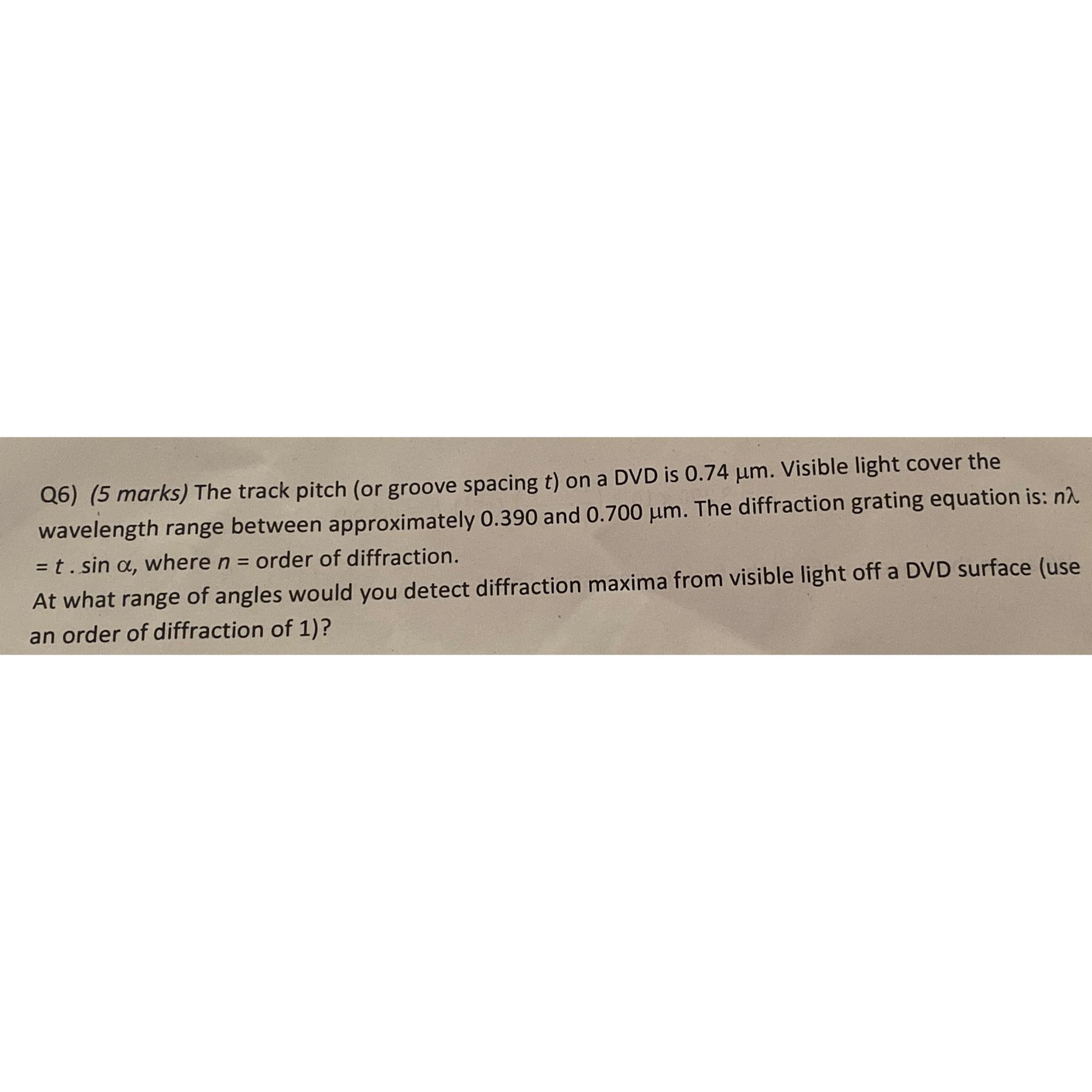 Solved Q6) (5 ﻿marks) ﻿The track pitch (or groove spacing | Chegg.com
