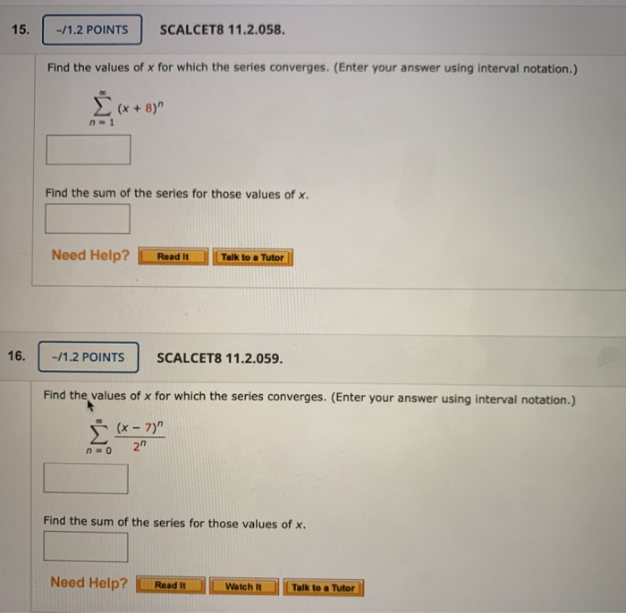 Solved 15. -/1.2 POINTS SCALCET8 11.2.058. Find the values | Chegg.com