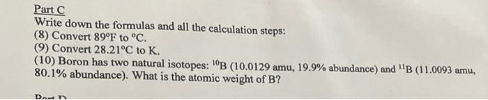 Solved Part C Write down the formulas and all the | Chegg.com