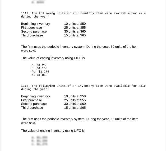 Solved 1117. The following units of an inventory item were | Chegg.com