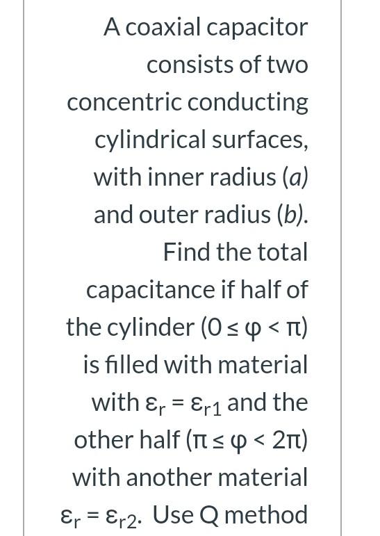 Solved A coaxial capacitor consists of two concentric | Chegg.com