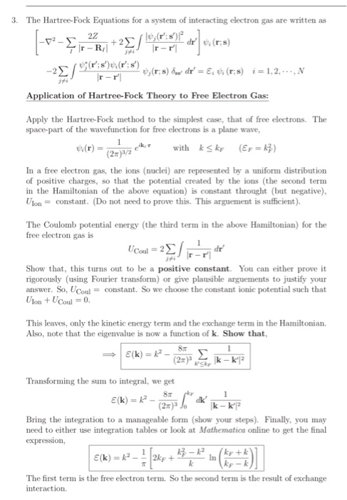 3. The Hartree-Fock Equations for a system of | Chegg.com