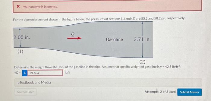 Solved For the pipe enlargement shown in the figure below, | Chegg.com