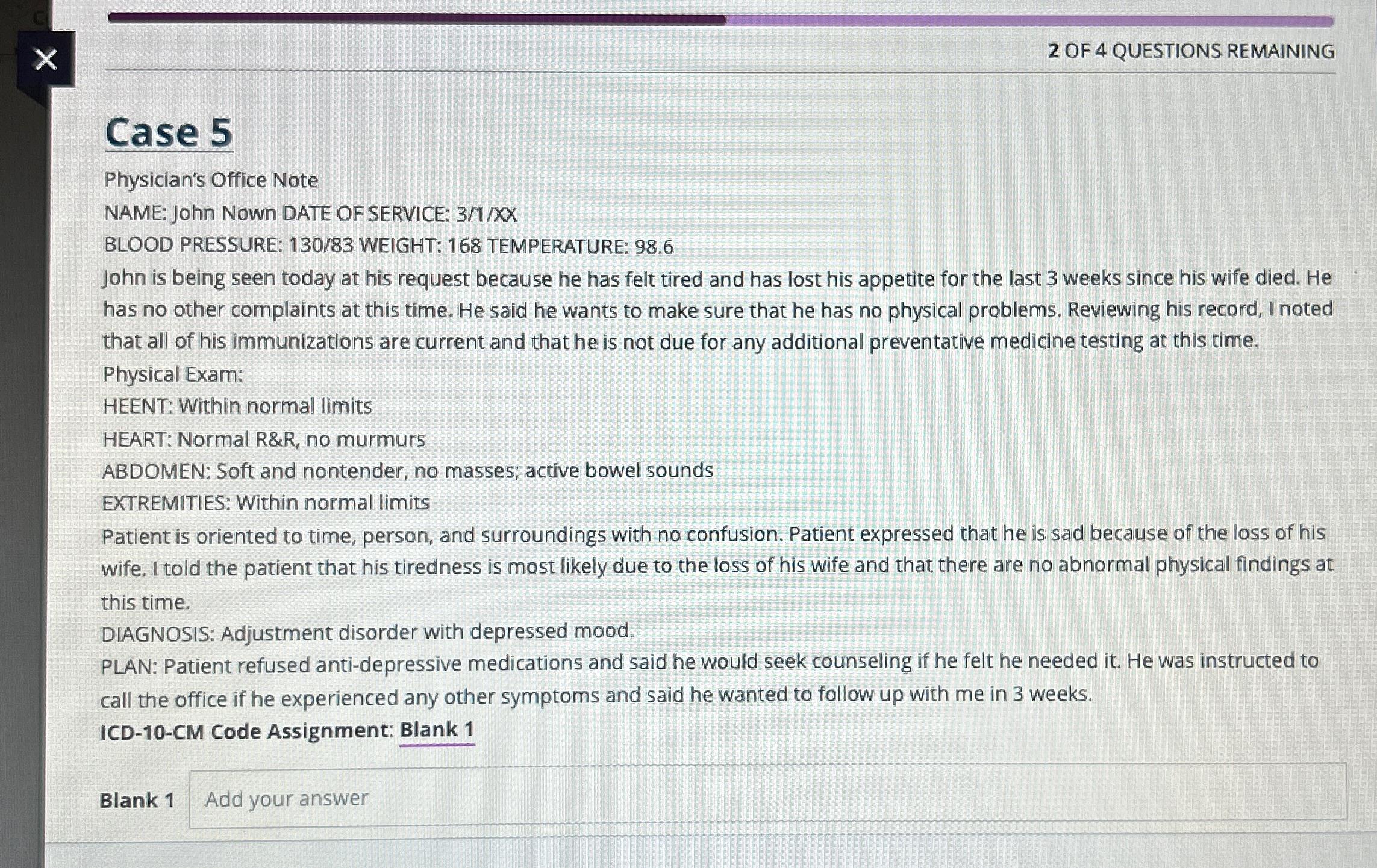 Solved 2 ﻿OF 4 ﻿QUESTIONS REMAININGCase 5Physician's Office | Chegg.com