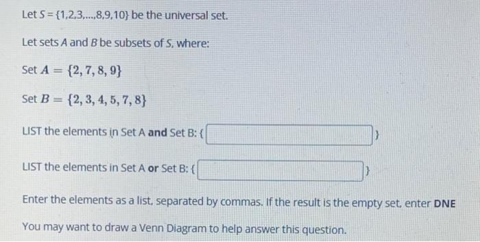 Solved Let S = {1, 2, 3, ..., 18, 19, 20} be the universal | Chegg.com