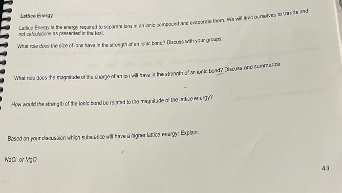 Solved Lattice Energy Lattice Energy is the energy required | Chegg.com