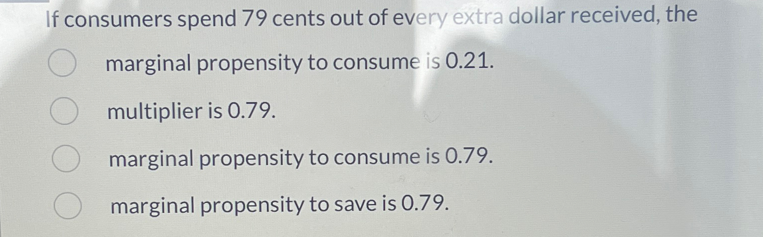 Solved If consumers spend 79 ﻿cents out of every extra | Chegg.com