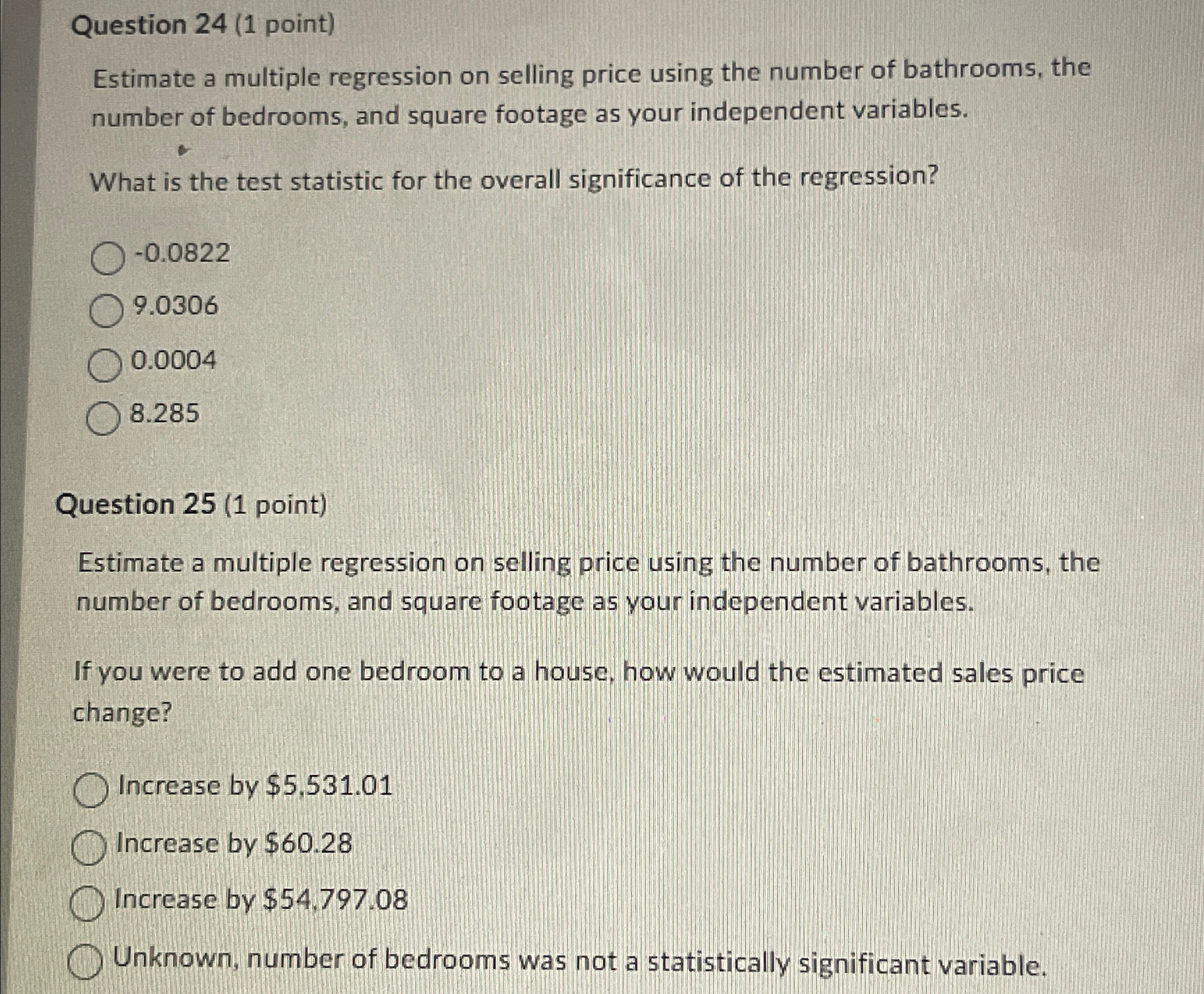 Solved Question 24 (1 ﻿point)Estimate a multiple regression | Chegg.com