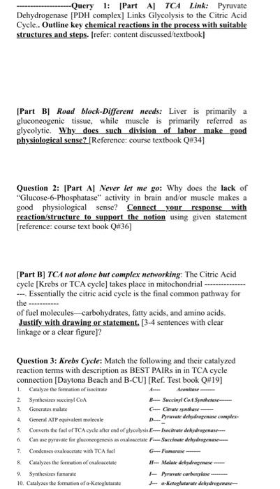 Solved Query 1: [Part A] TCA Link: Pyruvate Dehydrogenase | Chegg.com