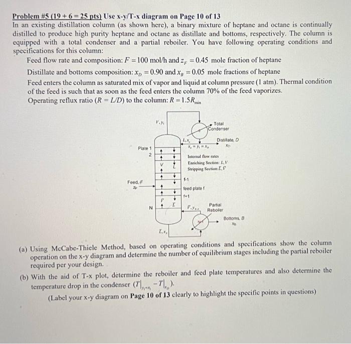 Solved Problem \#5 (19+6=25pts) Use x−y/T−x diagram on Page | Chegg.com