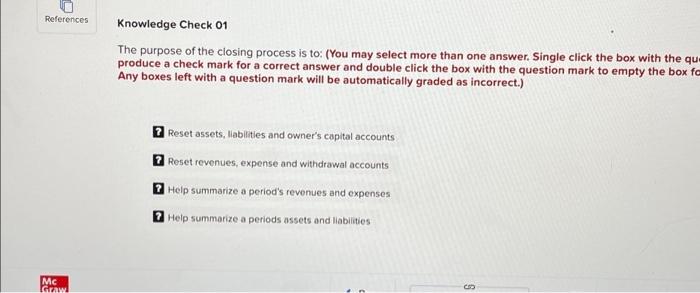 Solved References Mc Graw Knowledge Check 01 The purpose of | Chegg.com