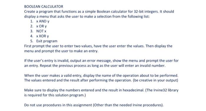 Solved Boolean Calculator Create A Program That Functions As 7059