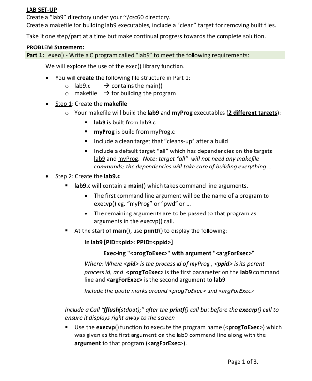 Solved LABSET-UPCreate a "lab9" ﻿directory under your /csc60 | Chegg.com