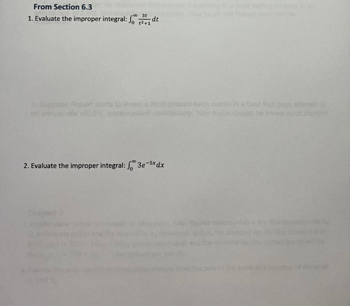 Solved From Section 6 3 1 Evaluate The Improper Integral