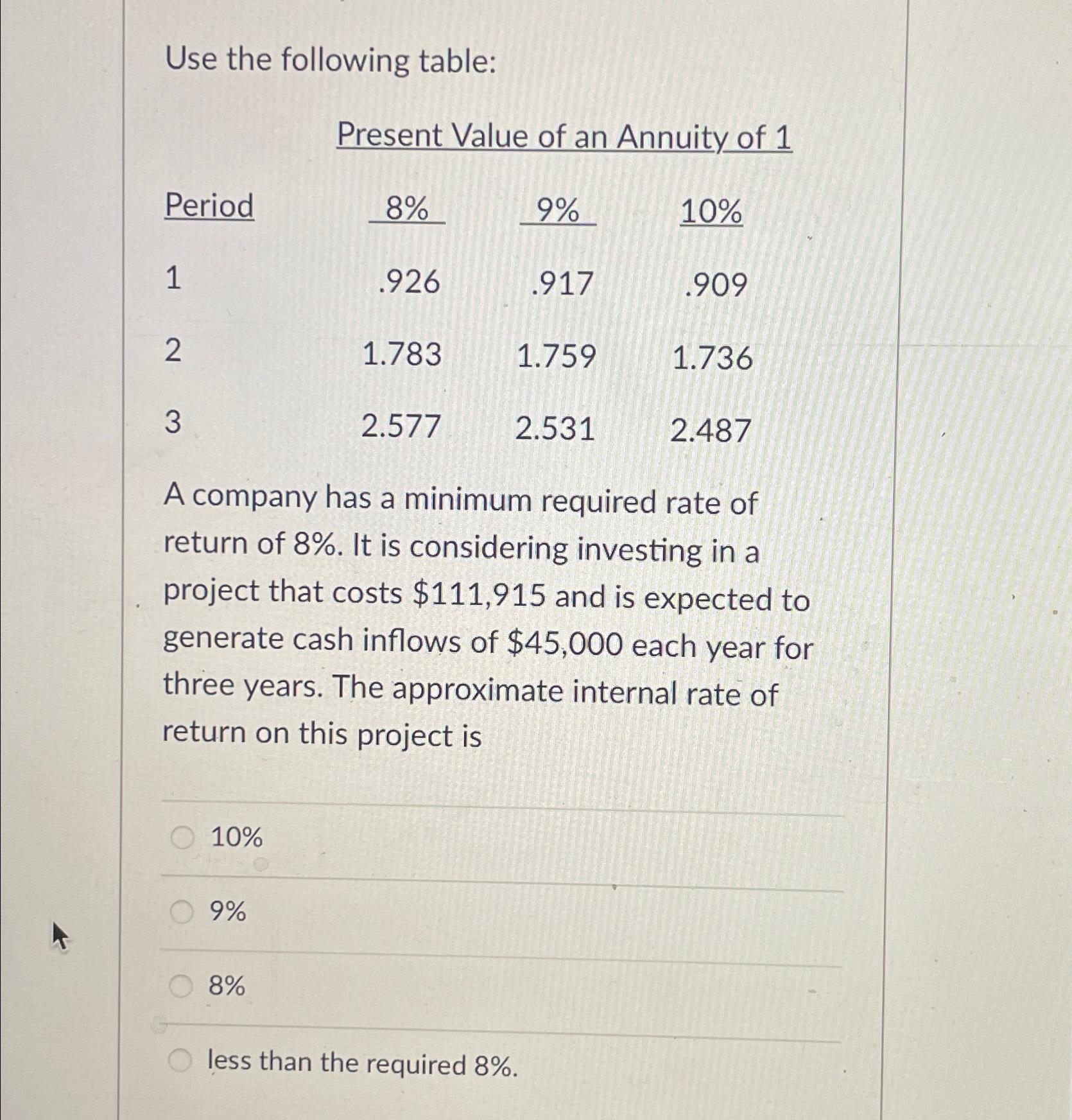 Solved Use the following table:Present Value of an Annuity | Chegg.com