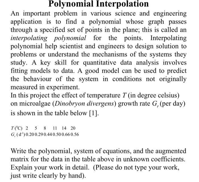 Solved Polynomial Interpolation An important problem in | Chegg.com