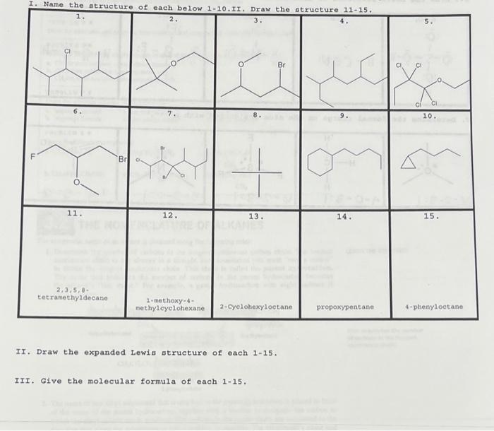 Solved II. Draw the expanded Lewis structure of each 1-15. | Chegg.com