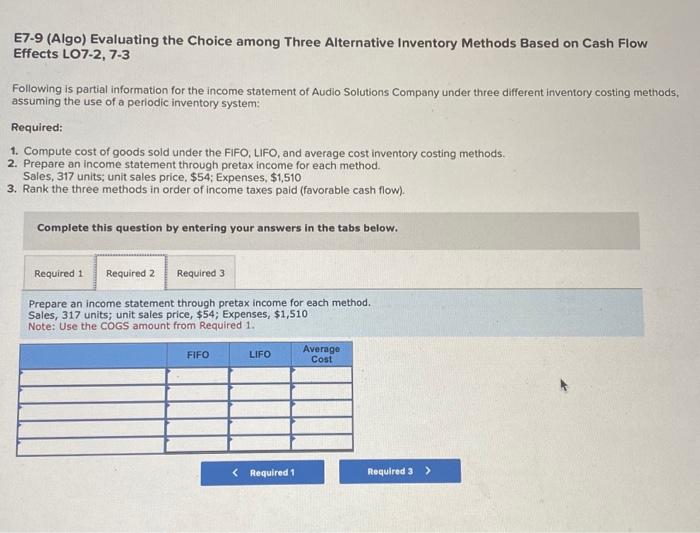 Solved E7-3 (Algo) Inferring Missing Amounts Based on Income | Chegg.com
