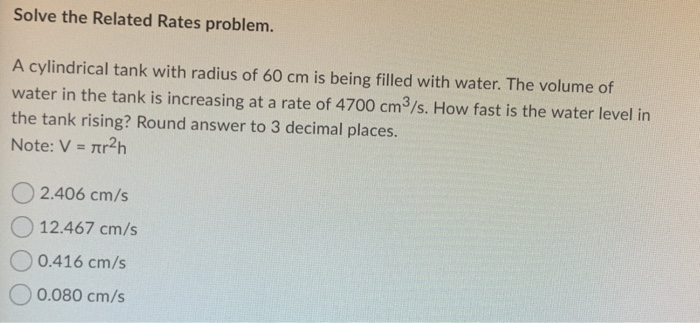 Solved Solve the Related Rates problem. Water is falling on | Chegg.com