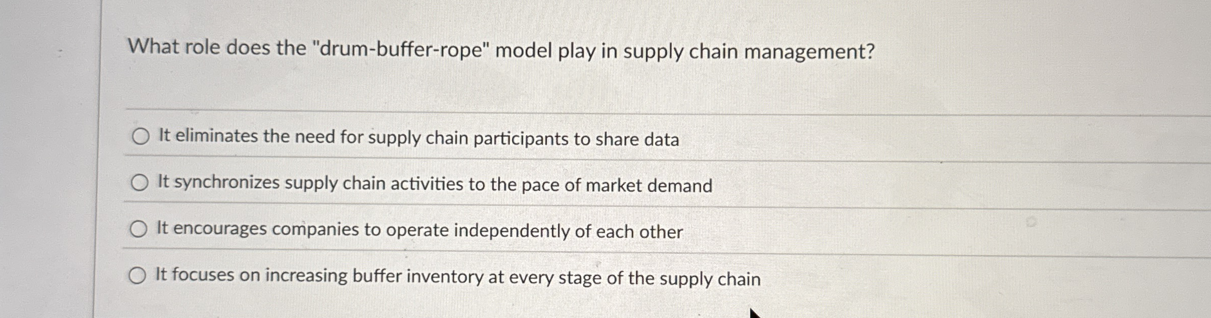 Solved What role does the "drum-buffer-rope" model play in | Chegg.com