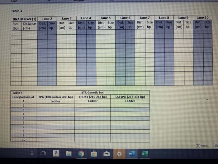Forensic Biology 2 Lab DNA Table 3 Table 4 Gel | Chegg.com