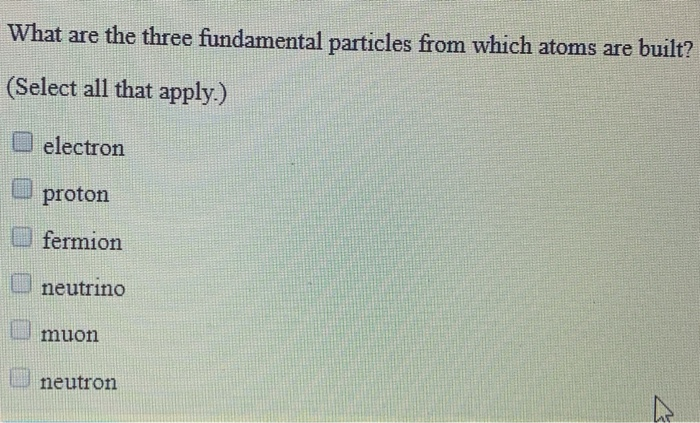 Solved What are the three fundamental particles from which | Chegg.com