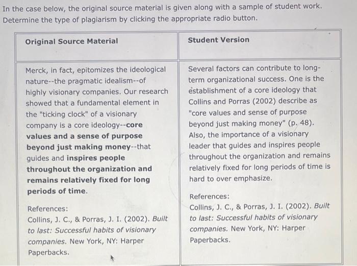 DETERMINE each question the type of plargism by each | Chegg.com