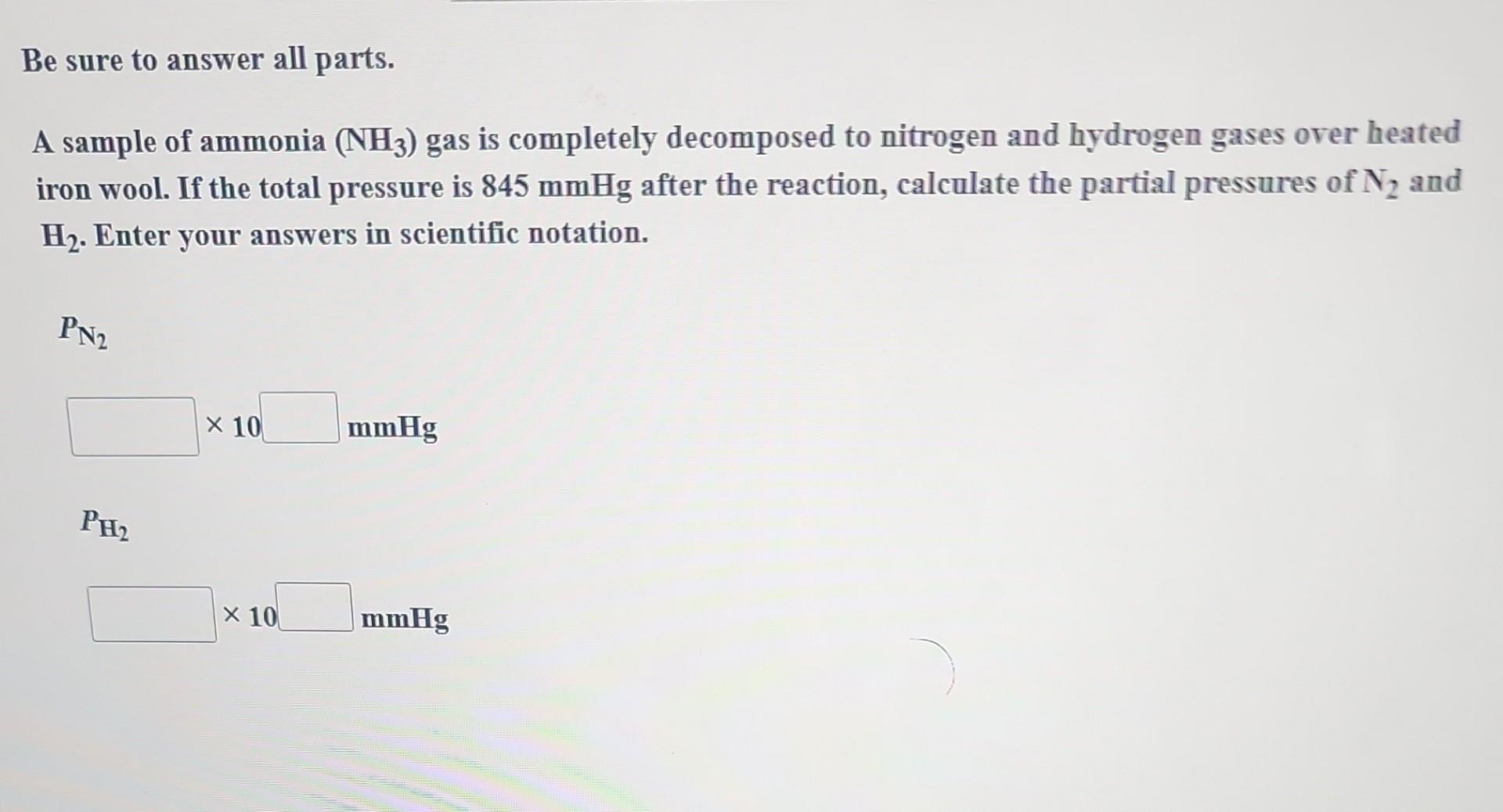 Solved A sample of ammonia (NH3) gas is completely | Chegg.com