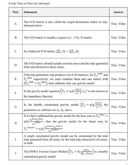 Solved Circle True or False for each part: Part Statement | Chegg.com