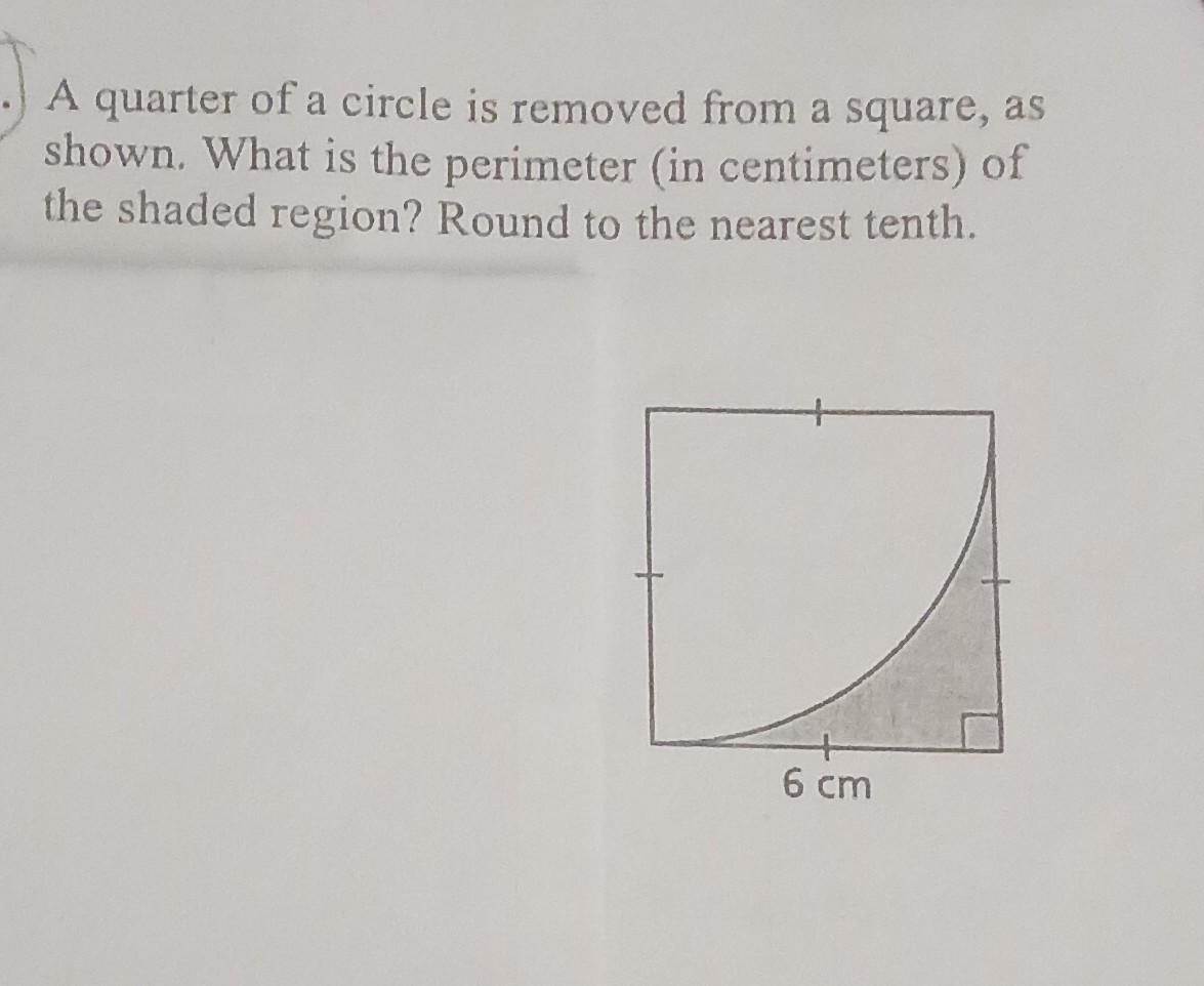 Solved A quarter of a circle is removed from a square, as | Chegg.com