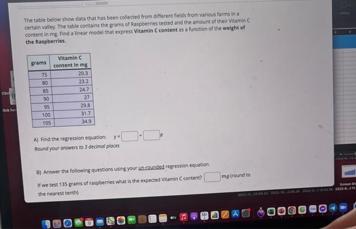 Solved The table below show data that has been collected | Chegg.com