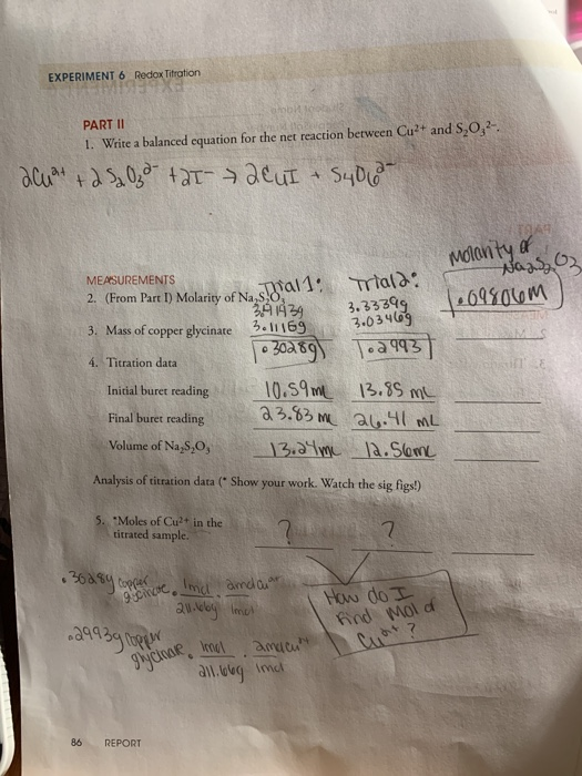 Solved EXPERIMENT 6 Redox Titration PART II 1. Write a | Chegg.com