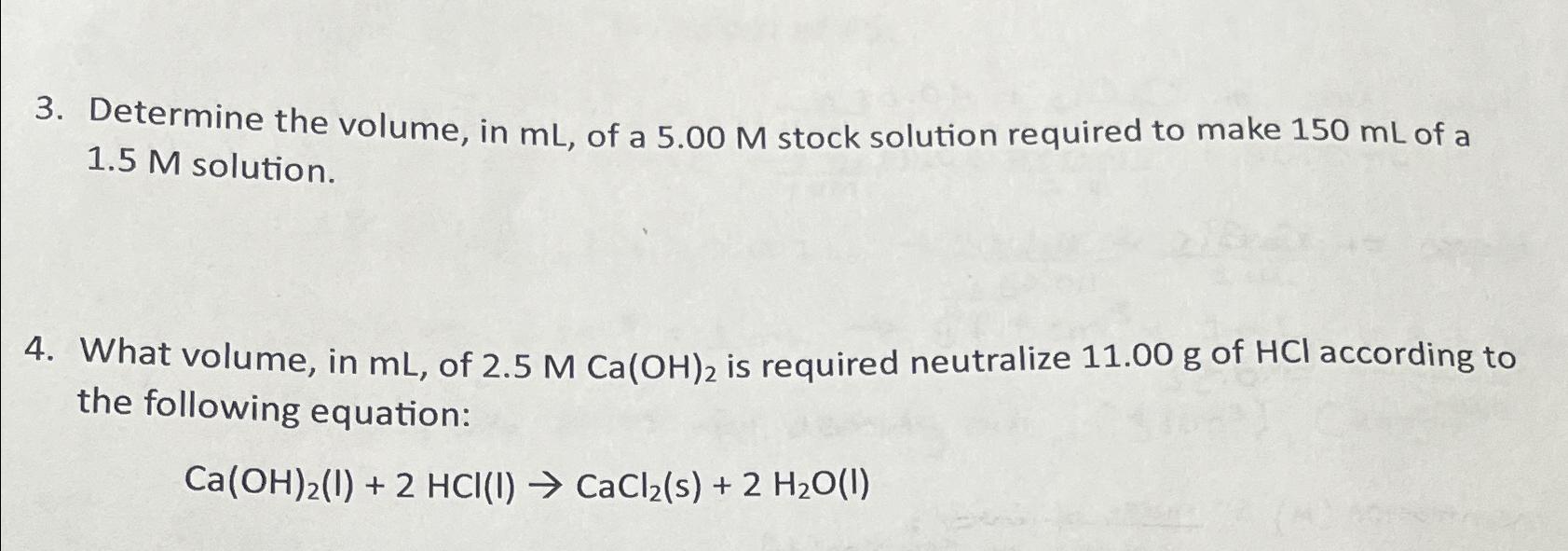 Solved Determine the volume, in mL, ﻿of a 5.00M ﻿stock | Chegg.com