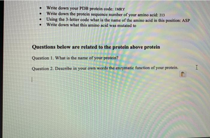 Solved PDB Code-1MRY Residue position- 213 Mutation | Chegg.com