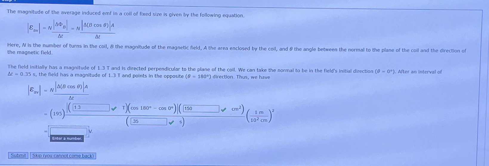 Solved The magnitude of the average induced emf in a coll of | Chegg.com