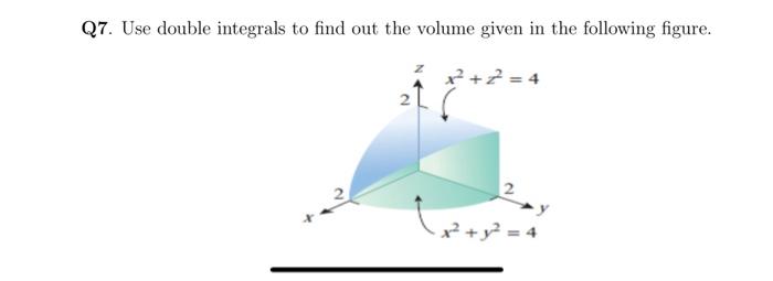 Solved Q7. Use double integrals to find out the volume given | Chegg.com