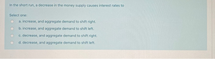Solved In The Short Run A Decrease In The Money Supply Chegg