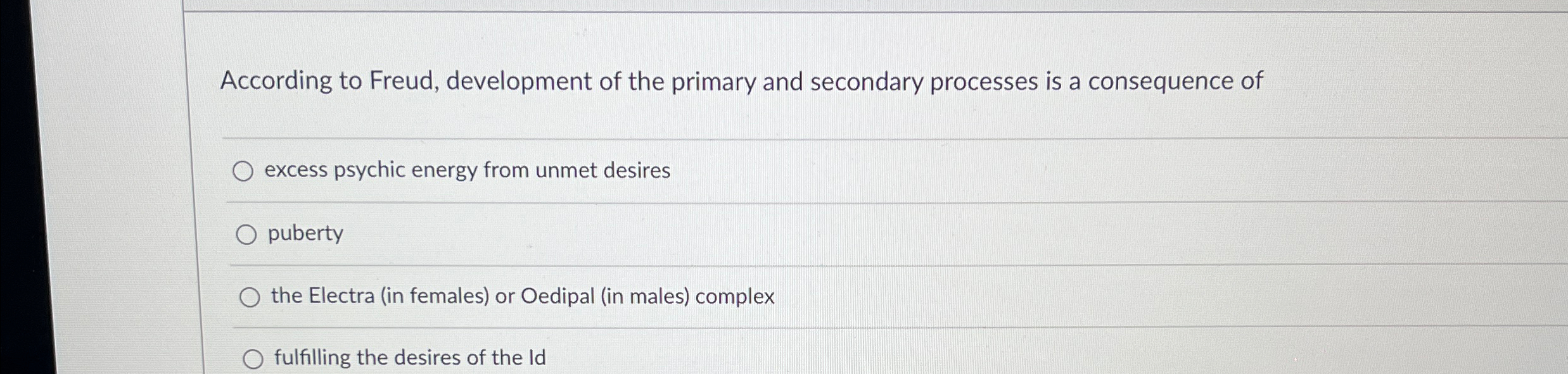 Solved According to Freud, development of the primary and | Chegg.com