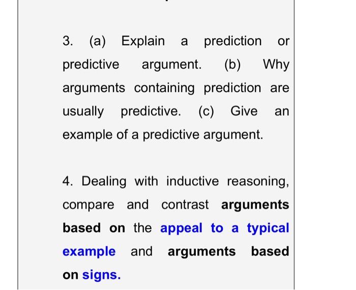 Solved 3. (a) Explain a prediction or predictive argument. | Chegg.com