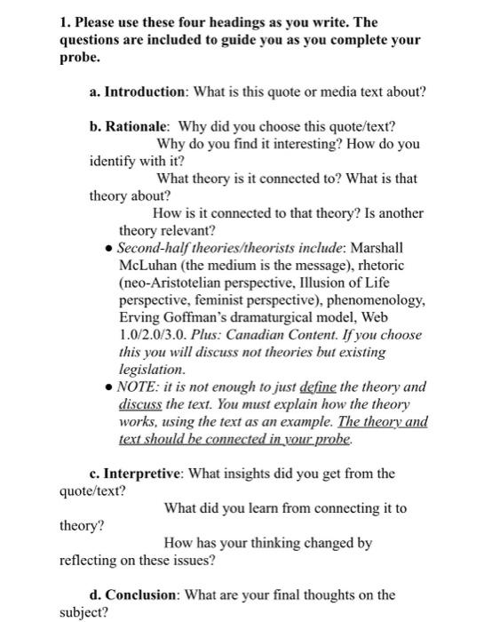 1. Please use these four headings as you write. The | Chegg.com