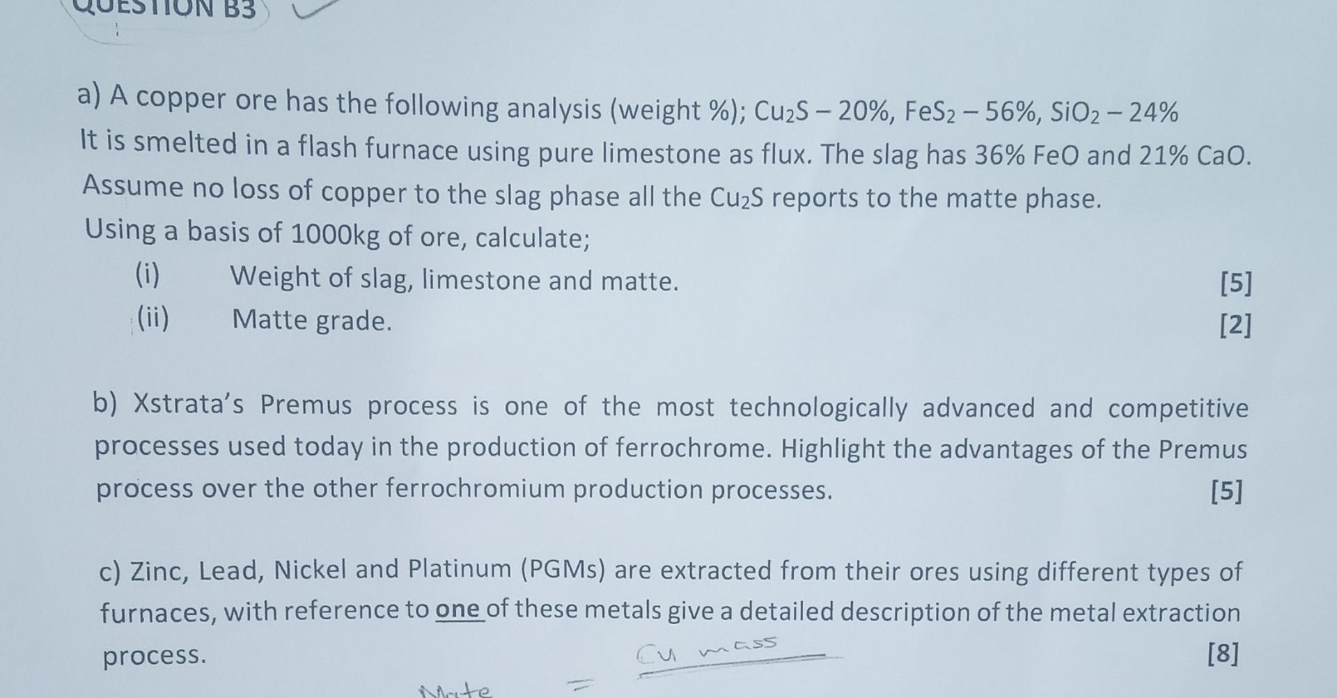 Solved a) A copper ore has the following analysis (weight | Chegg.com