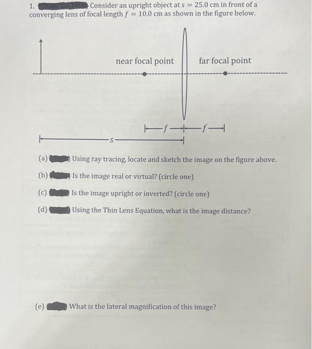 Solved 1. Consider an upright object at s=25.0 cm in front | Chegg.com