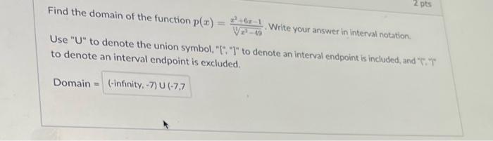Solved Find the domain of the function p(x)=1x3−49x2−6x−1. | Chegg.com