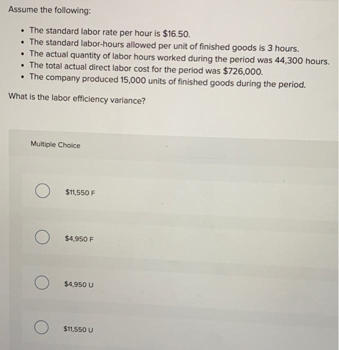 Solved Assume the following: • The standard labor rate per | Chegg.com