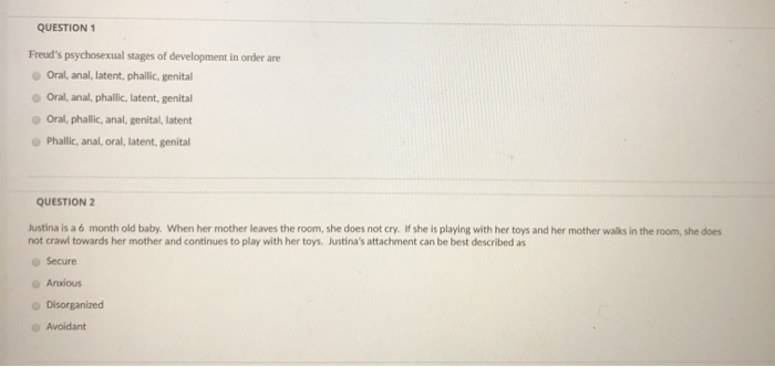 Solved QUESTION 1 Freud's psychosexual stages of development | Chegg.com