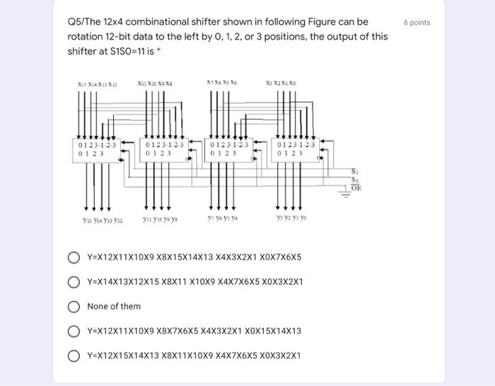Solved 6 points 25/The 12x4 combinational shifter shown in | Chegg.com