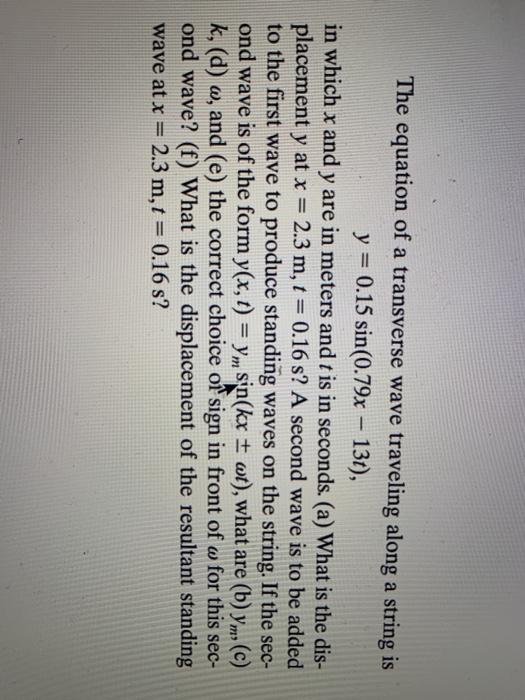 Solved The equation of a transverse wave traveling along a | Chegg.com