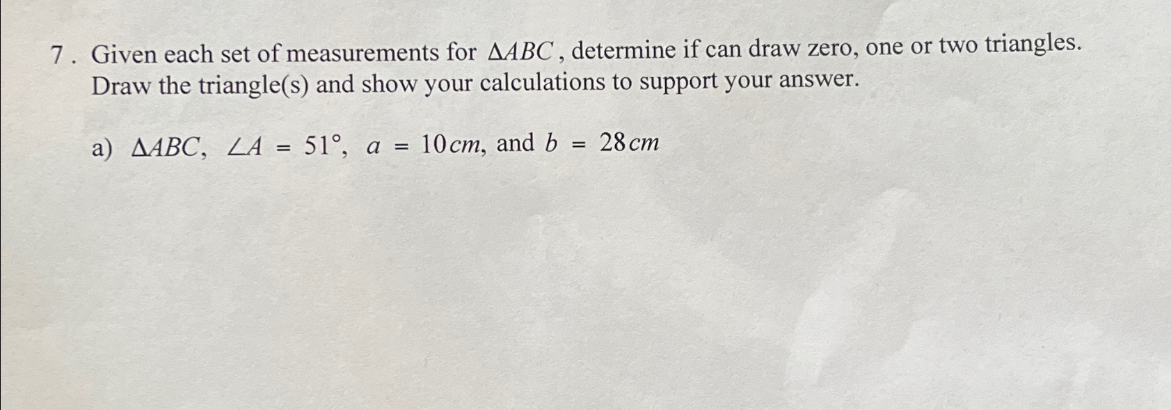 Solved Given each set of measurements for ????ABC, | Chegg.com