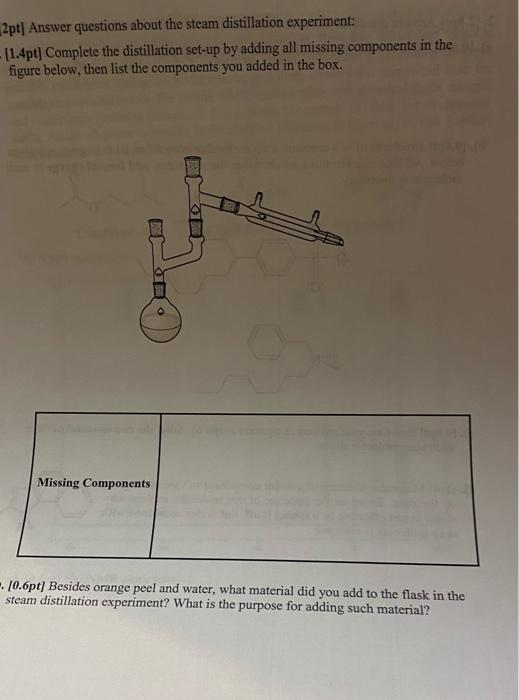 Solved 2pt] Answer questions about the steam distillation | Chegg.com
