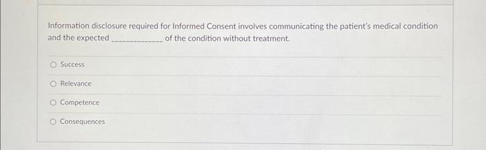 Solved Information disclosure required for Informed Consent | Chegg.com